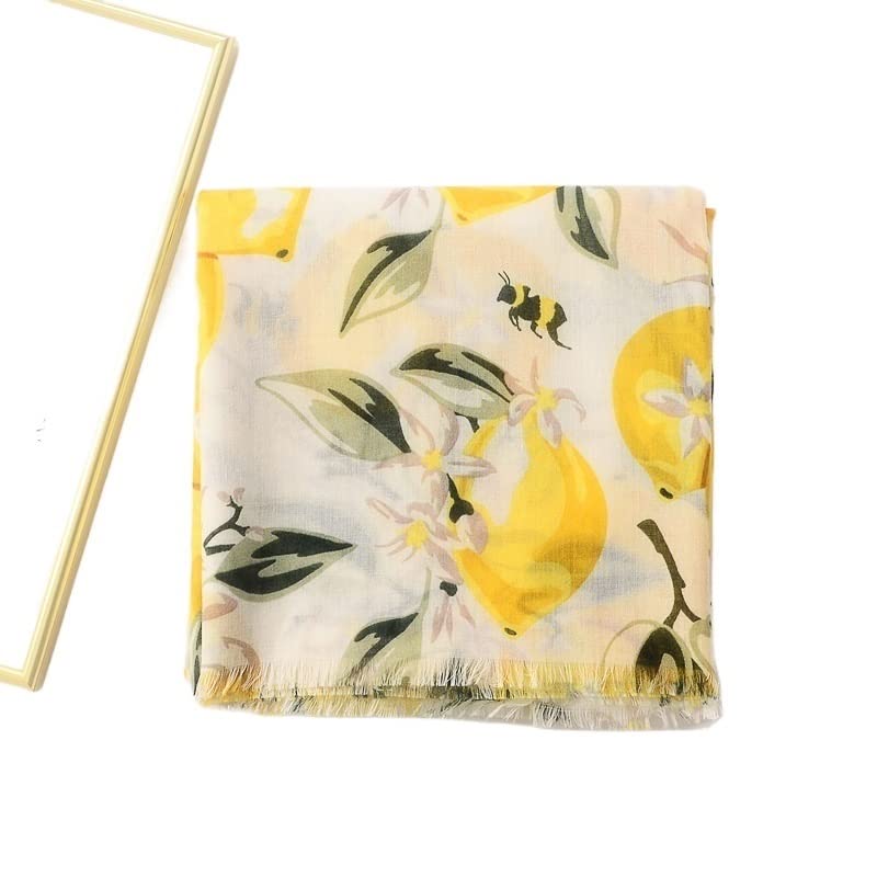 GPPZM Fruit Lemon Floral Fringe Viscose Shawl Scarf Headband Wrap Pashmina Stole (Color : A, Size : One Size)