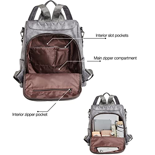 FOXLOVER Backpack Purse for Women Large Womens Backpack Leather Travel Backpack Fashion Backpack Purse Designer Ladies Shoulder Bags(Grey C)