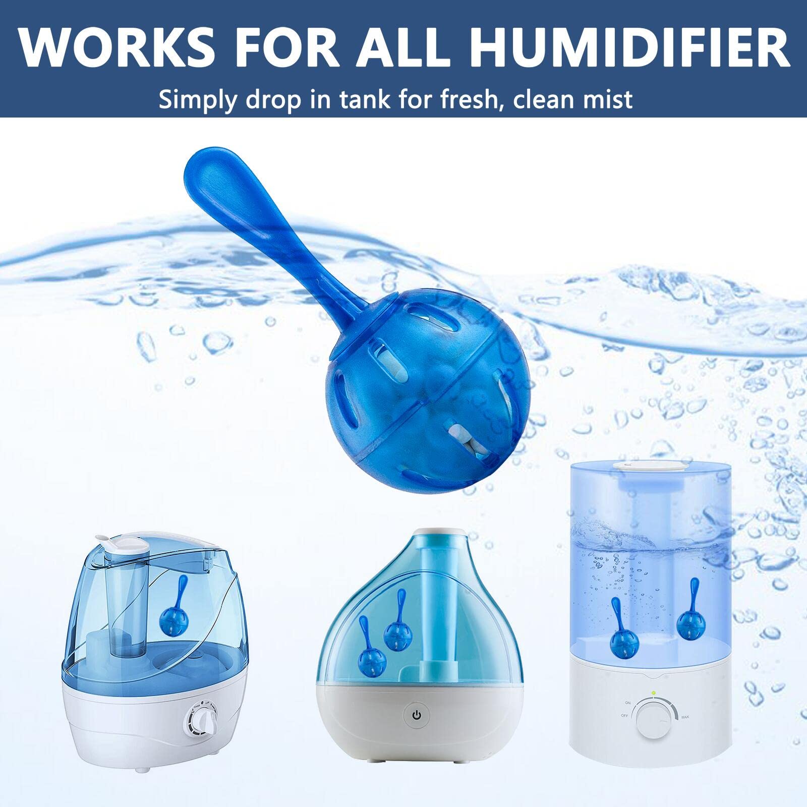 Humidifier Tank Cleaner, Raipoment Demineralization Cleaning Ball, Compatible with Mist Humidifiers, Fish Tank, Purifies Water, Prevents Hard Water Build-Up,Eliminates White Dust and Odor, 10pcs