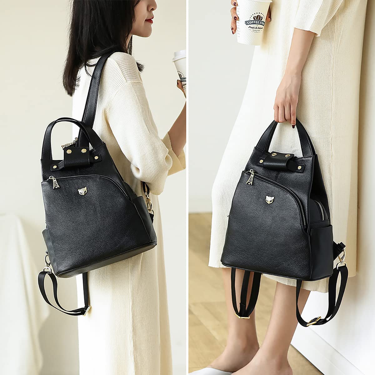 FOXLOVER Genuine Leather Backpack Purses for Women Ladies Fashion Designer Small Travel Bag Mini Daypack