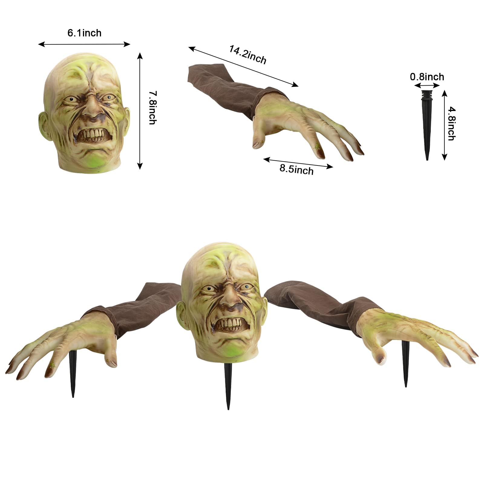 Halloween Decorations Outdoor Lighted Zombie Groundbreaker Decoration, Creepy Face Hand Lawn Stakes Graveyard Décor, Scary Ground Breaker Skeleton Indoor Halloween Decor