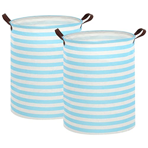 Yanzhi 2 Pcs Laundry Hamper With Leather Handles,20 inch Tall Large CollapsibleĀ Round Laundry Basket,Separator Clothes Hamper Basket Foldable Laundry Organizer for Clothes Storage(Blue tw)