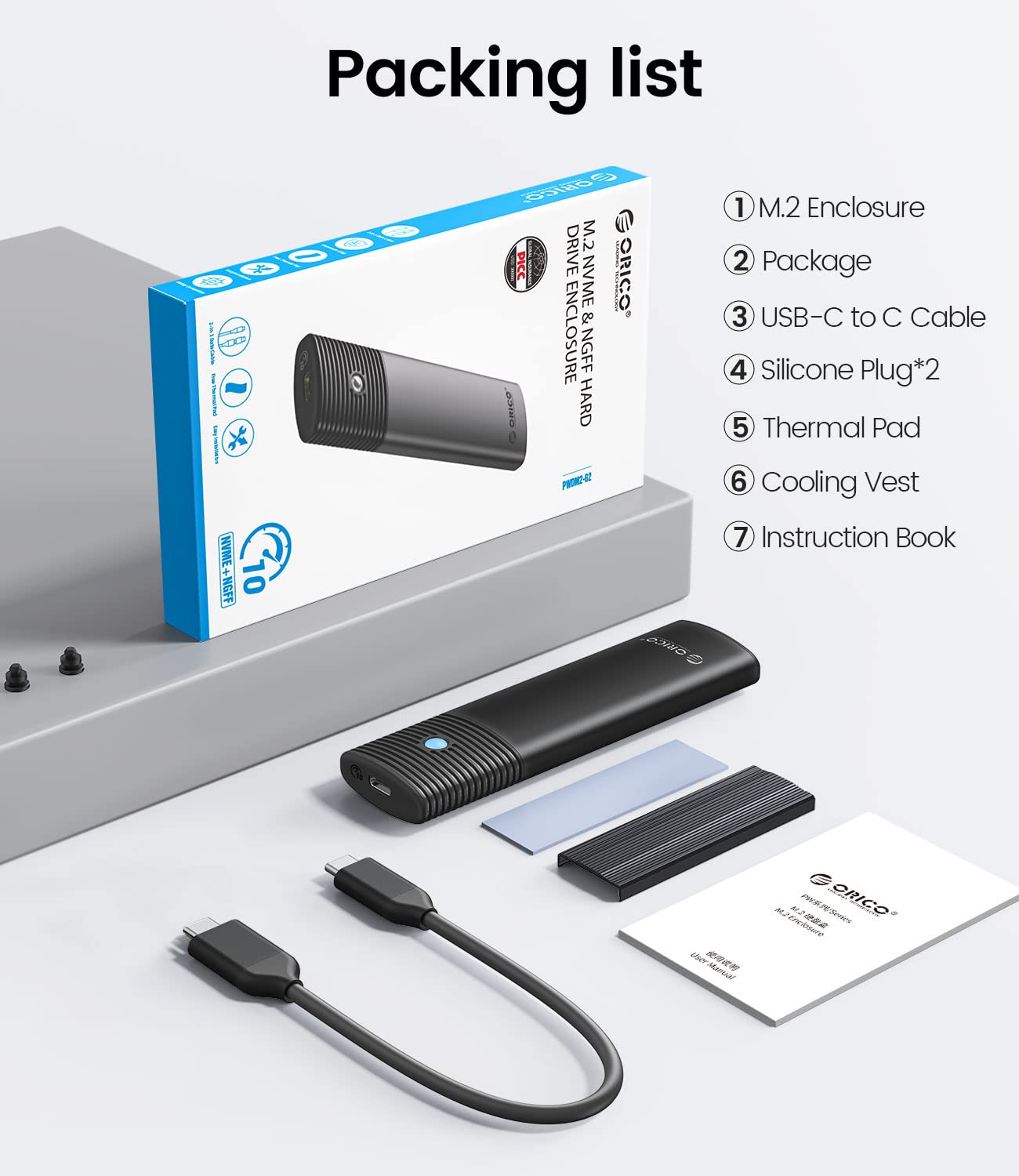 ORICO M.2 NVMe SSD Enclosure 40Gbps M.2 to USB-C Adapter for NVMe M-Key 4TB SSD 2280, Aluminum M2 External SSD Case, Compatible with Thunderbolt 3/4 USB3.2/3.1/3.0/Type C