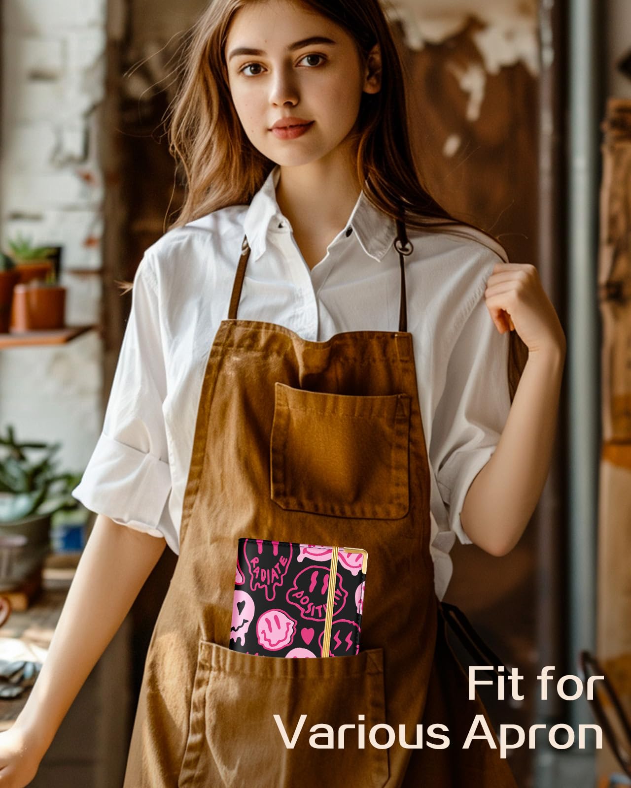 Slohif Server Book for Waitress Cute Serving Books with Zipper Pocket Accessories Leather Server Check Book Restaurant Waiter Server Booklet Ticket Book Holder Smile