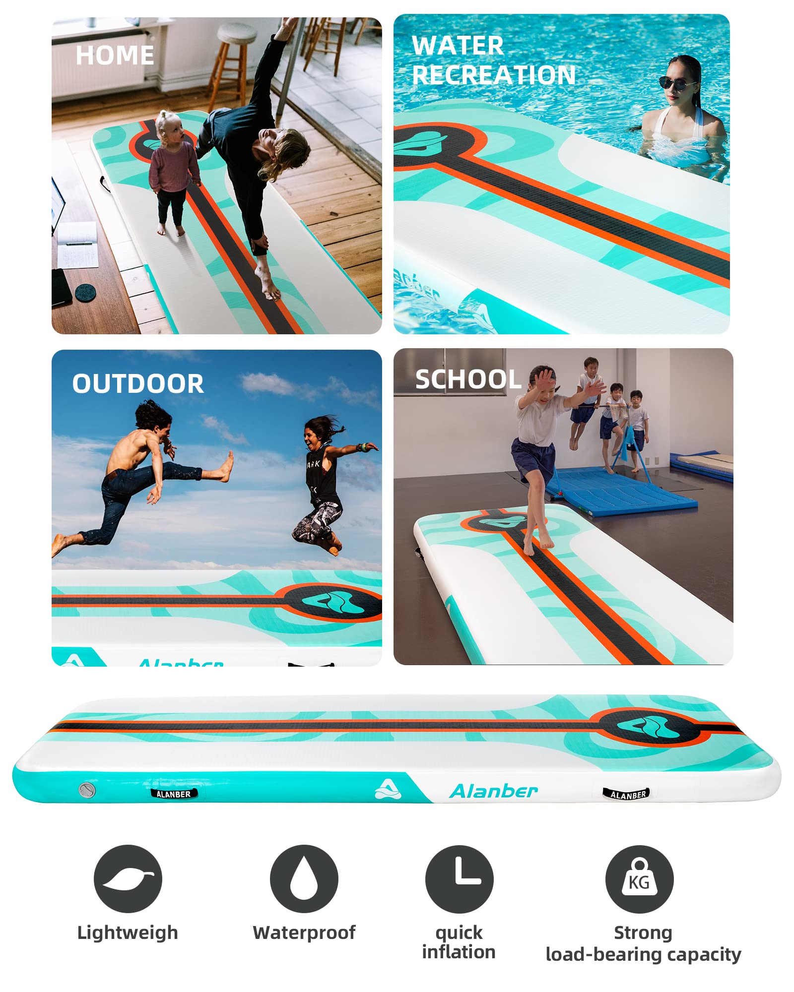 Inflatable Gymnastics Air Mat,10ft Air Tumbling Track Mat, Inflatable Floor Mats, with Electric Air Pump