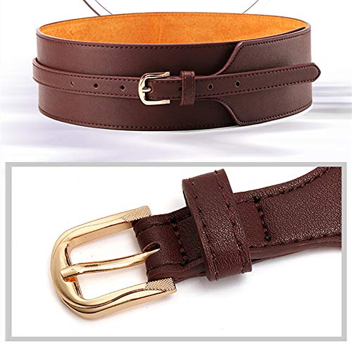 Toptim Women Wide Knotted Belt Design Leather Waistbands Simple Width Belt (Black & Brown, Suit For Waist 27-33.5")