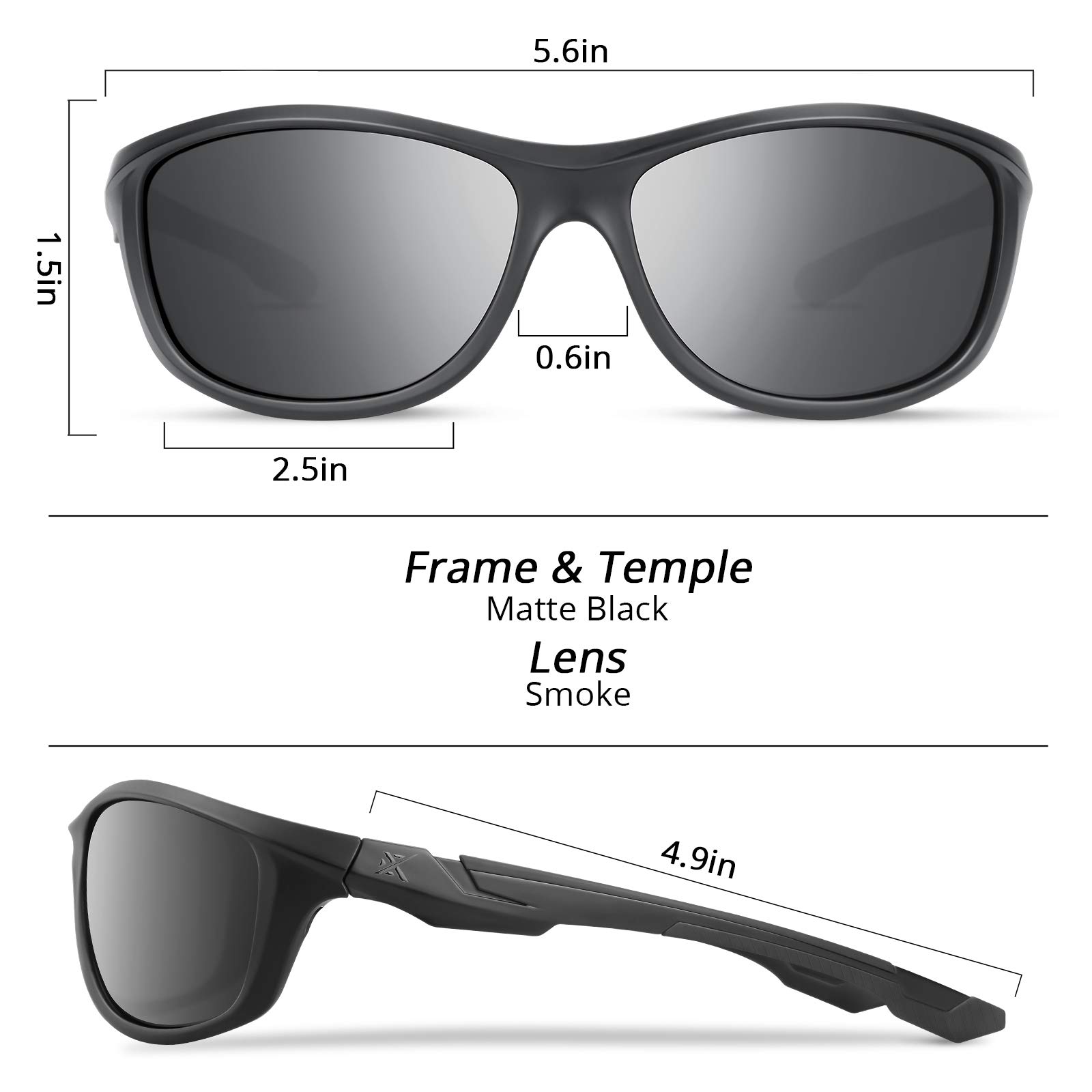 Extremus Rainier Polarized Sport Sunglasses,Matte Black Frame,Smoke Lens