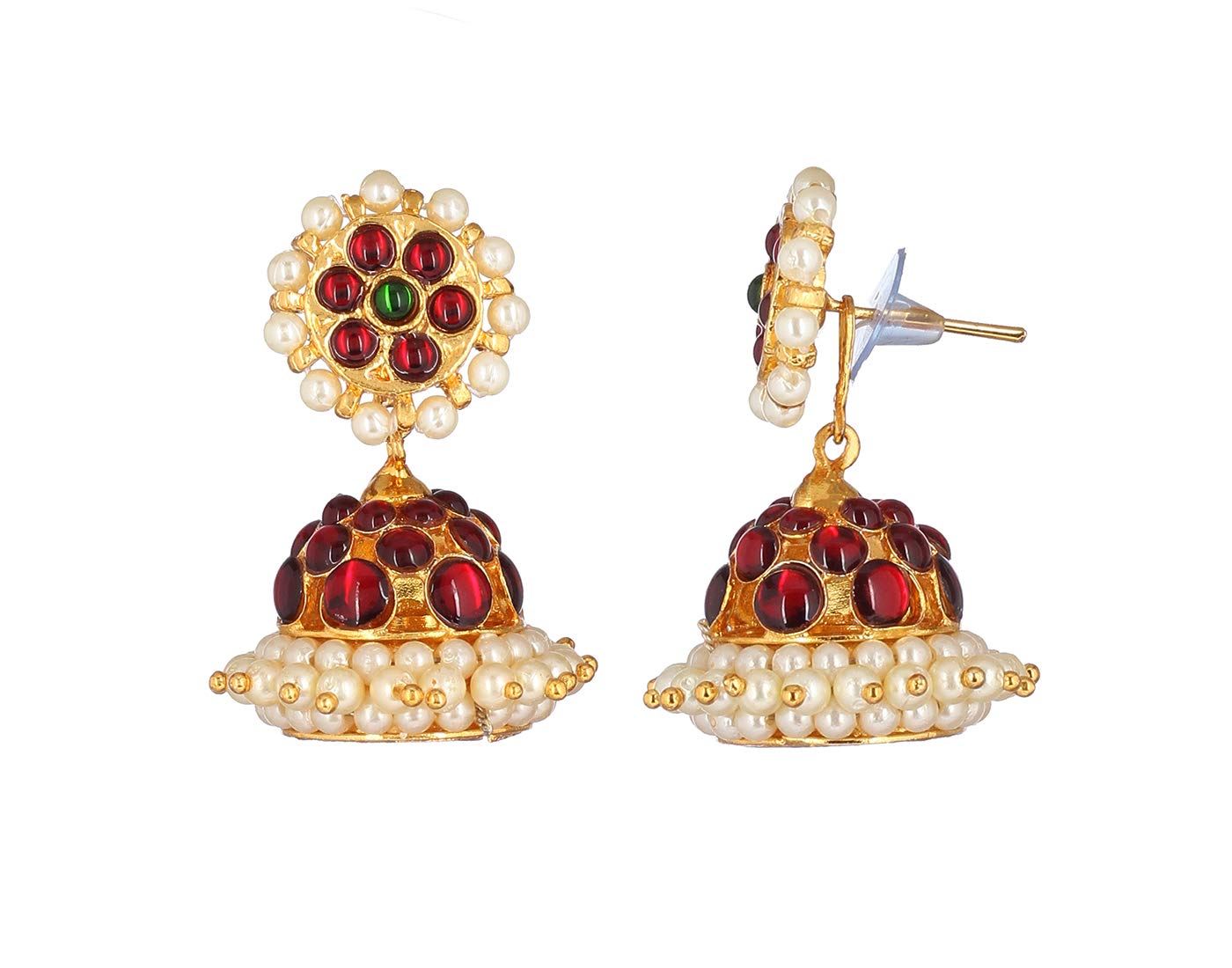 Fashionatelier 3 Line Long Pearl Haram with Pendant and Short Necklace with Earrings