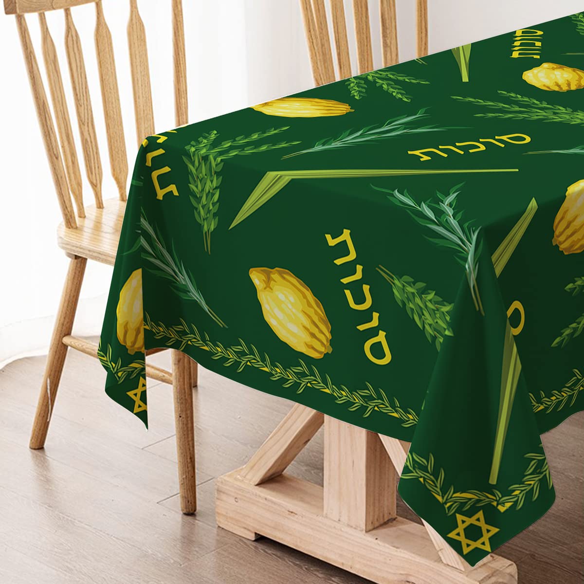 Hafangry Sukkah Sukkot Tablecloth Jewish Holiday Party Decoration Etrog Lulav Hadass Aravah Decor Supply Rectangular Kitchen Dining Room Home Table Cover (60" x 84")