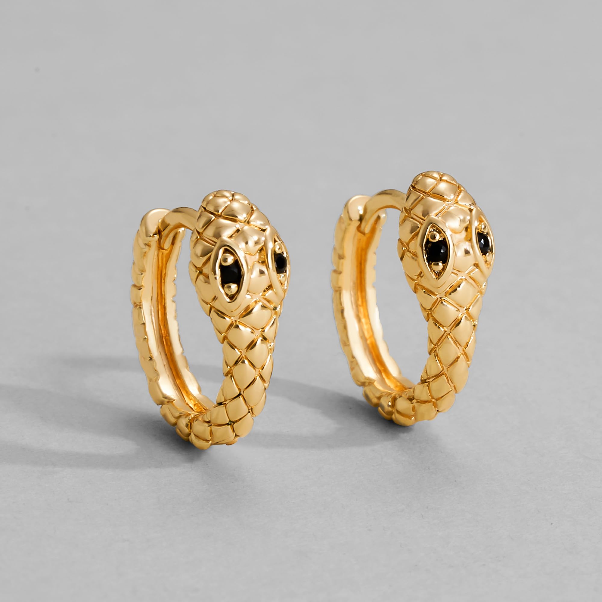 DREMMY STUDIOS Dainty Gold Snake Huggie Hoop Earrings 14K Gold Filled Snake Charm Huggie Earrings Hypoallergenic Black Eye Snake Hoop Earrings Minimalist Personalized Gift for Her