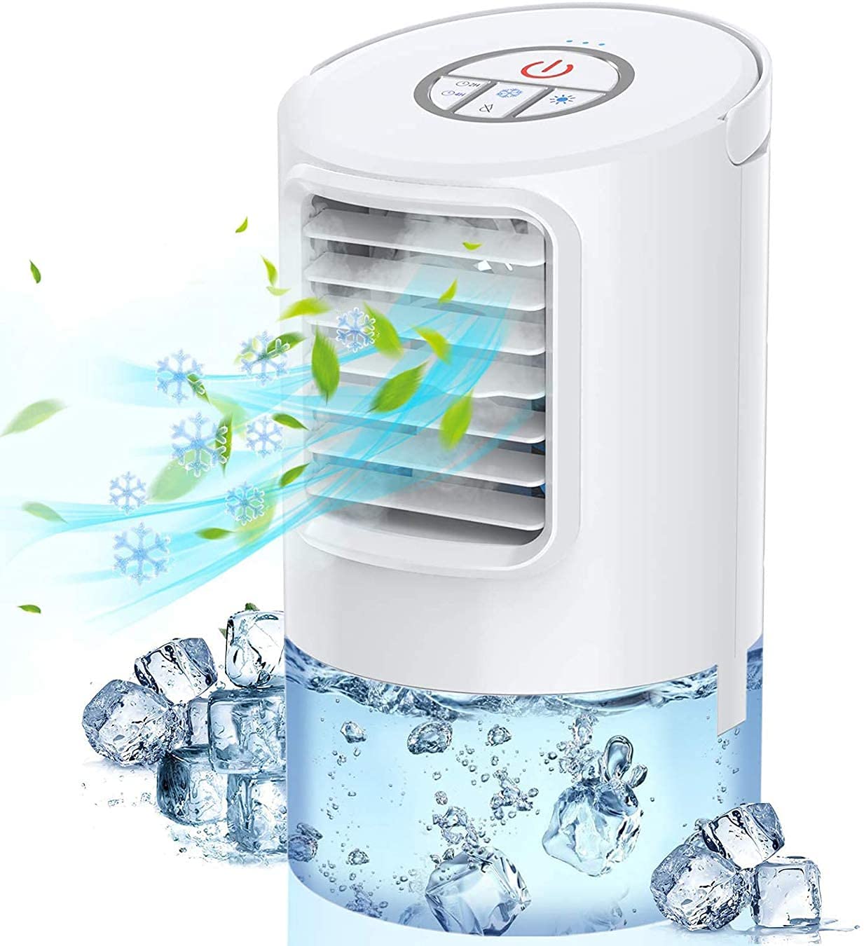 Evaporative Air Cooler, Portable Air Conditioner Fan Personal Bladeless Tower Fan/Remote Control AC Fan Cooling & Humidification, 3 Wind Speeds, 3 Modes, 40° Oscillation, 4-8H Timer Air Cooler (10.5")