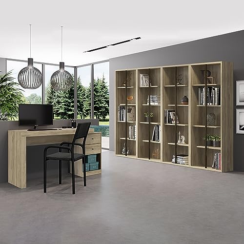 Techni Mobili Expandable Desk with Storage Drawers & Open Shelf - Expands from 47 Inch to 57 Inch - Pine Computer Desk with Printer Space - Modern Home Office Table with Drawers Blanco Collection