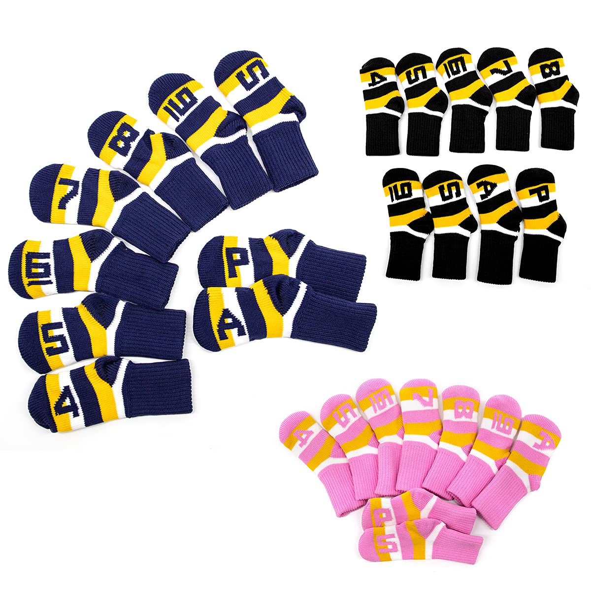 Golf Iron Covers,Golf Iron Head Covers Knitted Golf Iron Covers Set 9pcs Golf Iron Headcovers,Golf Club Head Covers for Iron Fits Titleist,Callaway,Ping,Taylormade (Black)