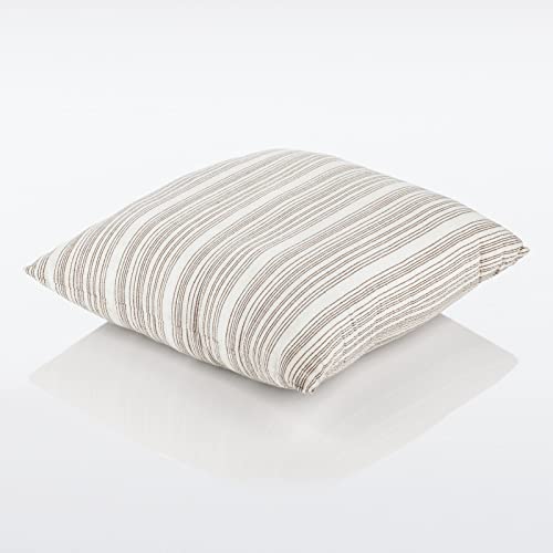 Nate Home by Nate Berkus Textured Cotton Linen Stripe Decorative Throw Pillow | Modern Decor, Cushion for Couch, Chairs, Bedroom from mDesign - Square Size 20" x 20", Natural/Truffle (Brown)