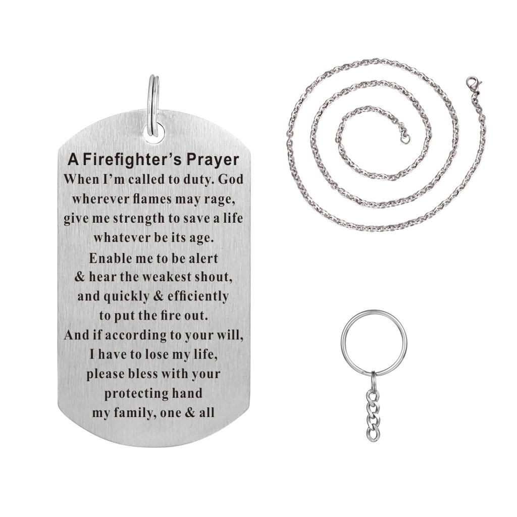 Firefighter Prayer Fire Rescue Brushed Steel Dog Tag Pendant Necklace Gift Jewelry