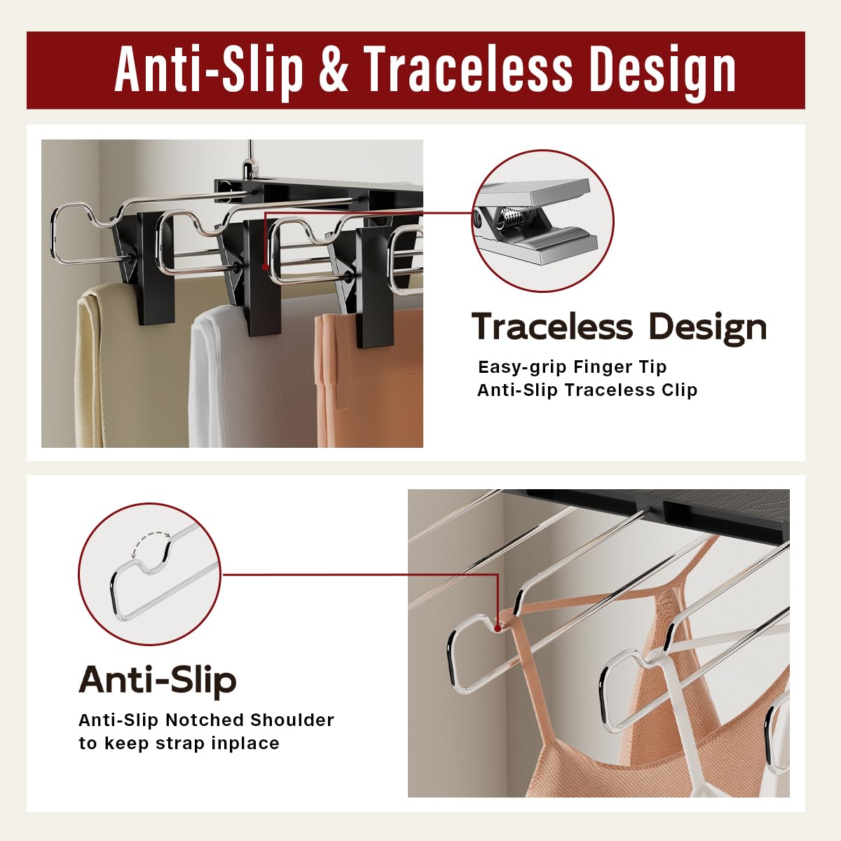 Mysig Skirt Hangers Space Saving 5-Tier Skirt Pants Hangers with Clips - Metal Non-Slip Space Saving Adjustable Clips & Swivel Hooks(2, Black)