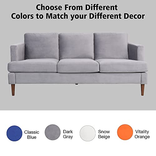 MIYZEAL Velvet Large Couch, 72-inch Tufted Upholstered Sofa with Thick Cushion, Comfy 3 Seater Sleeper Sofa with Wood Legs, Mid-Century Modern Couches for Compact Space Living Room Bedroom (Gray)