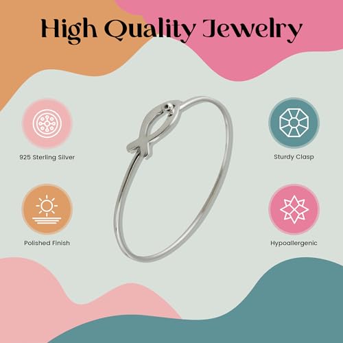 FashionJunkie4Life Sterling Silver Christian Fish Ichthus Bangle Bracelet