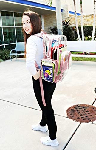 SMARTY Large Heavy Duty Clear Backpack V6 Durable Transparent See Through Bag (Ash Pink)