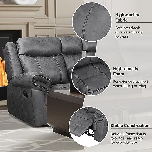 Evedy Manual Sectional, Oversized Recliner Sofas Seating with Cup Holder,Hide-Away Storage,2 USB Ports and 2 Power Sockets,for Home Theater,Living Room Furniture Set-Grey