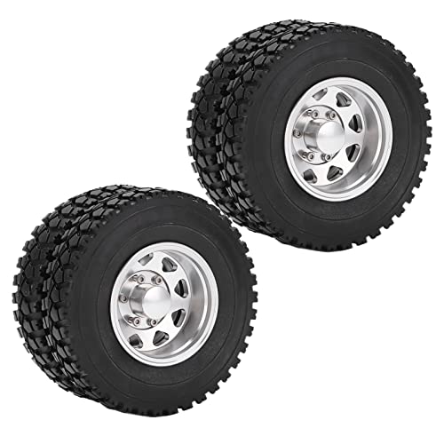 Drfeify RC Car Rear Rubber Loader Wheels,Durable Metal Alloy Rear Wheel Hub Rims Hub Upgrade Spare Parts Accessory Model car Accessories for 1/14 RC Trailer (Silver)