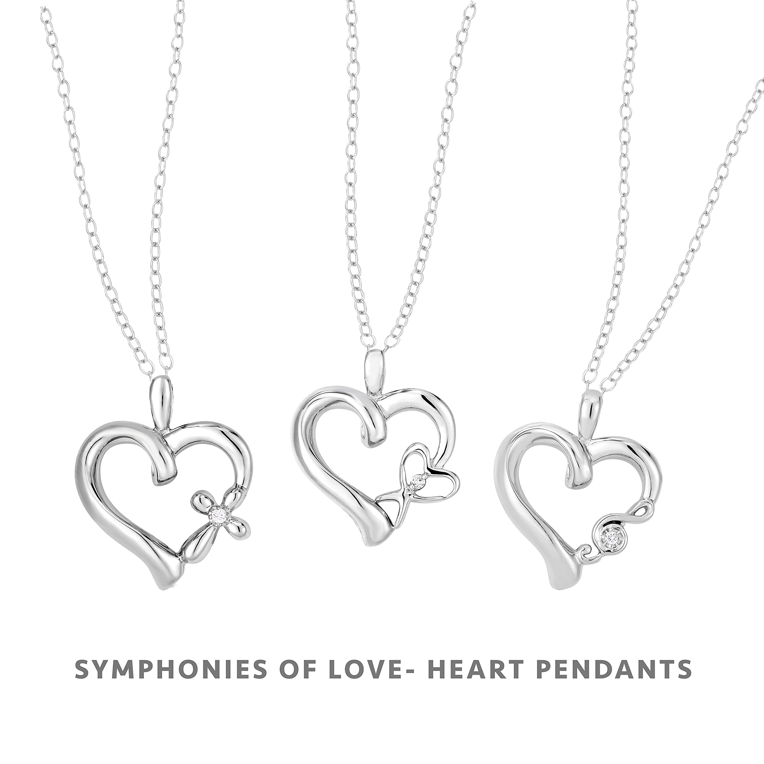 Femme Luxe Symphonies of Love - Open Heart Pendants With Treble Clef, Diamond Accent in 925 Sterling Silver, Hypoallergenic, Gift Ready Packaging (Symphony)