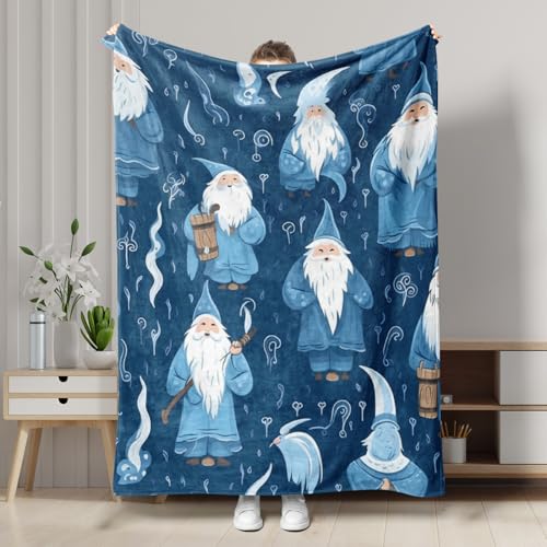 Halloween gnome Blanket Pumpkin Spooky Creepy Autumn Print Flannel Soft Fluffy Chunky Home Gift Room Office Couch beding Warm Washable,Blue,40x50 Inch