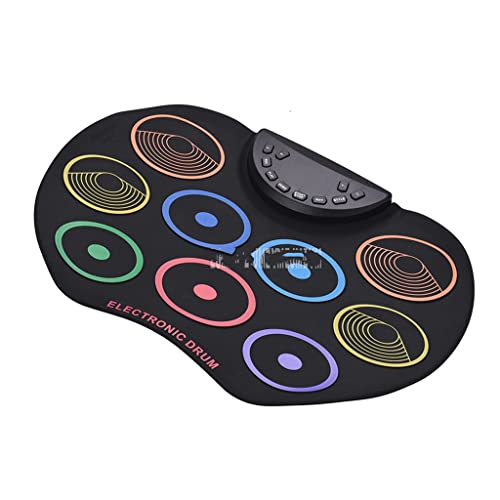 IULJH Portable Mini Digital Electronic Drum Kit 9 Pads Silicone Roll-Up Set Drumsticks Foot Pedal