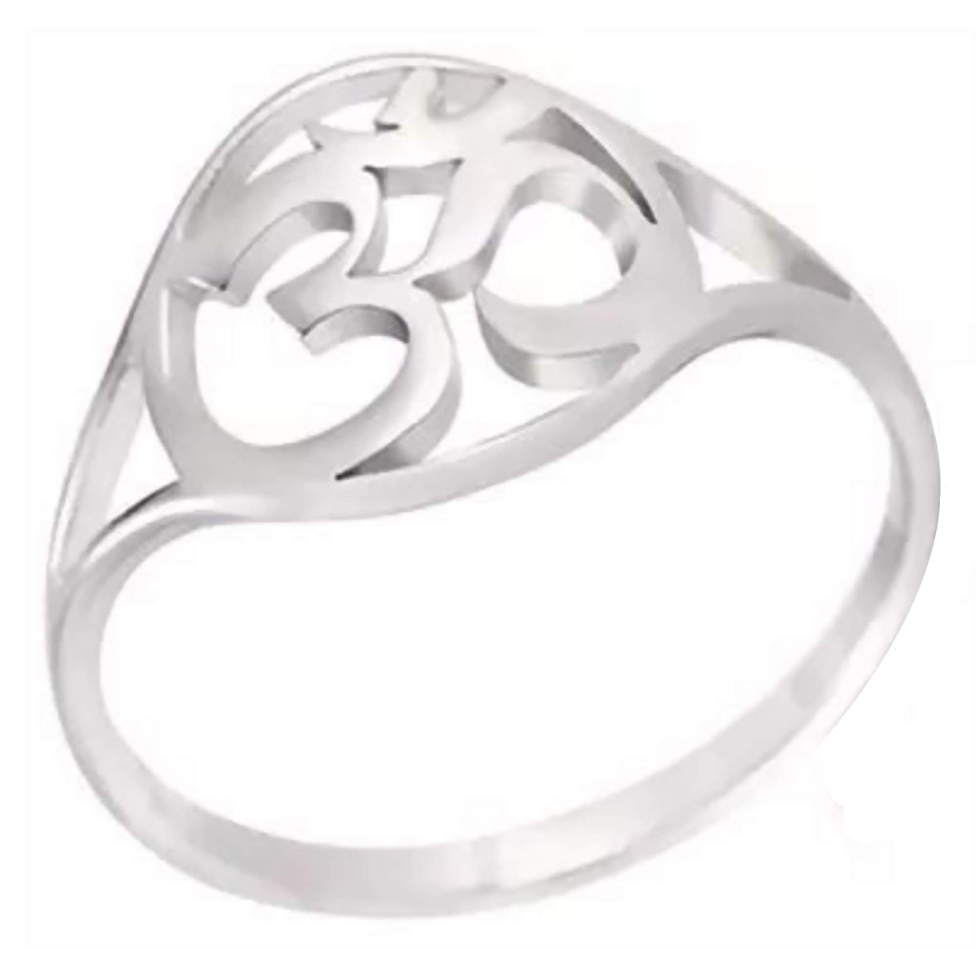 Fantasy Forge Jewelry Yoga Om Ring Womens Silver Stainless Steel Spiritual Aum Band Sizes 6.5-10 (6.5)