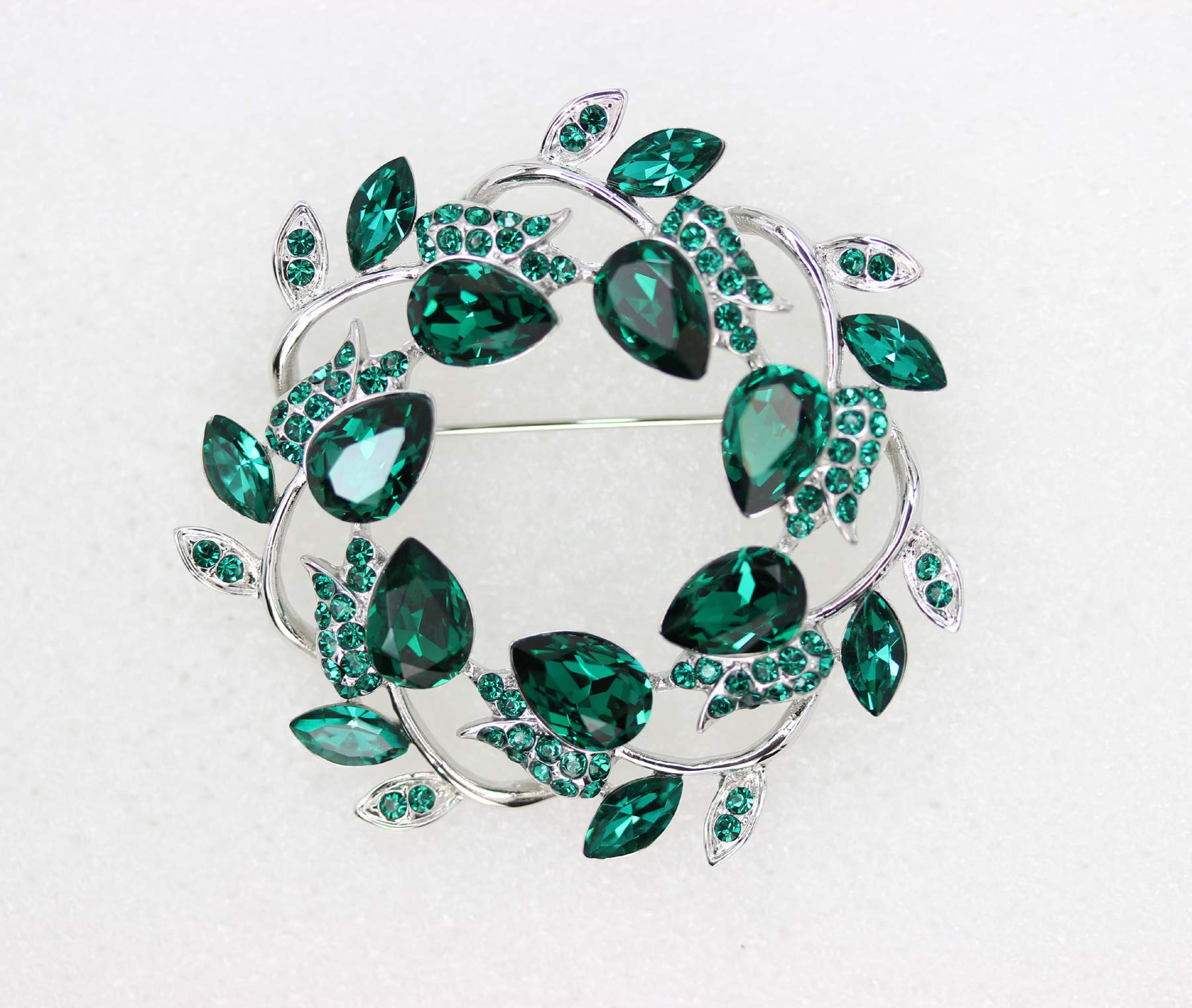 Faship Gorgeous Green Rhinestone Crystal Floral Wreath Brooch Pin