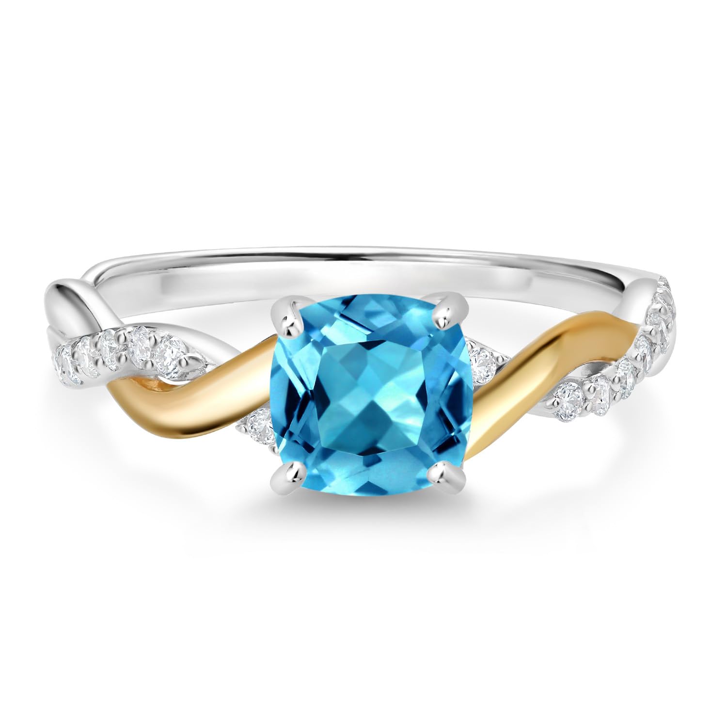 Gem Stone King 925 Sterling Silver and 10K Yellow Gold 6MM Cushion Gemstone Birthstone and Lab Grown Diamond Engagement Ring for Women | Available In Size 5, 6, 7, 8, 9