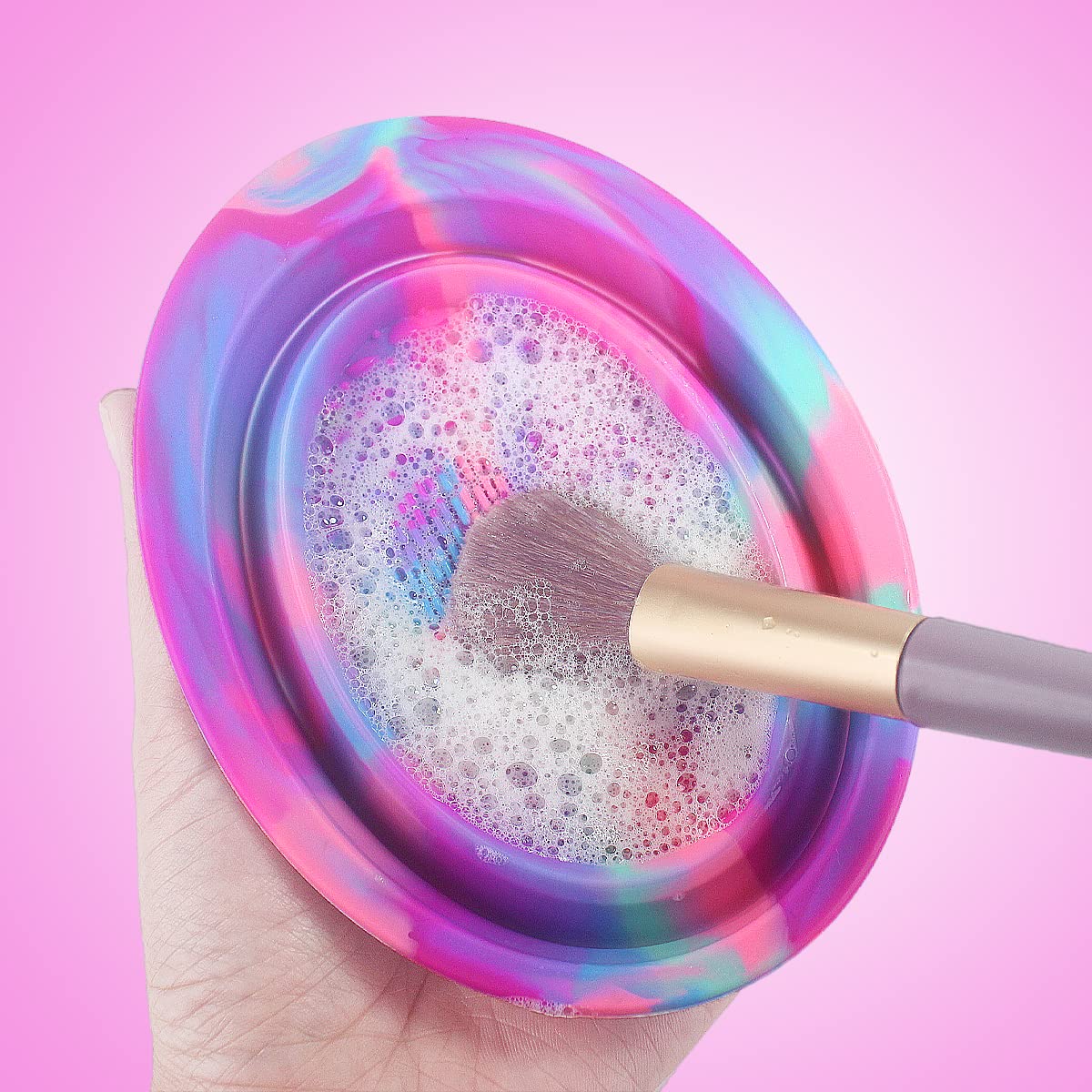 Makeup Brush Cleaning Mat Foldable Environmental Silicone Cleaning Bowl, Brush Cleaning Pad Easy Clean Girl Makeup Brush Cleaner Washing Tools (Colorful)