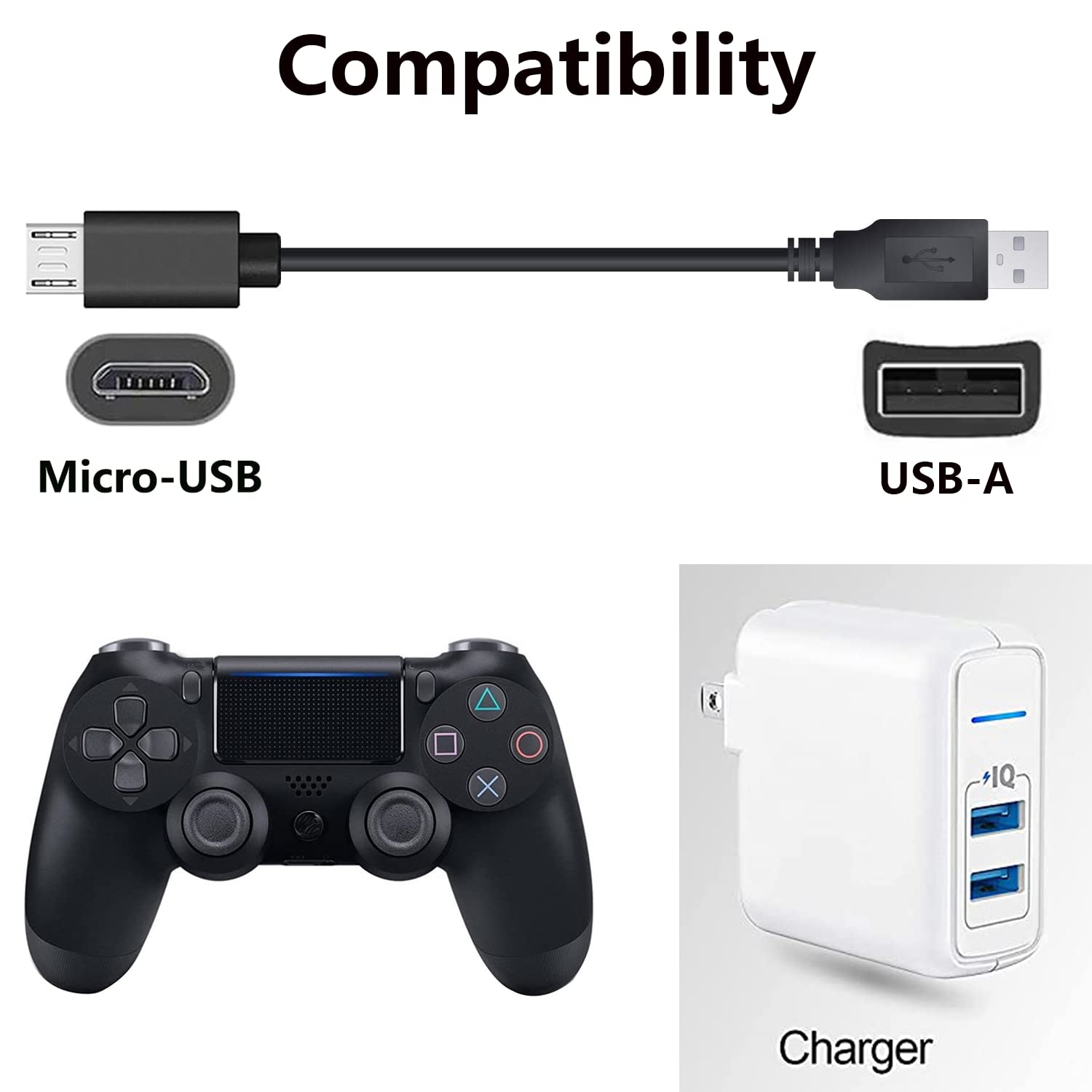 KQWOMA Replacement PS4/5 Controller Charger and Data Transfer Cord,Micro Charging Cable Compatible with Playstation 4/5, PS4 Slim/Pro, Xbox One S/X Controller and etc (6.6FT)