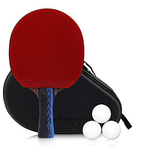 Hewen-Ping Pong Set Durable Professional Table Tennis Racket Table Tennis Bat Ping Pong Bat Set with 1 Rackets, 3 Balls Table Tennis Bat (Color : 6-Star, Size : Long)