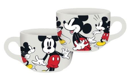 Jumbo Nostalgic Mickey Mouse Wide Ceramic Drinking Mug, Multi Purpose Cereal, Coffee, Latte Mug with Handle, Oversized Sippable Soup Bowl, Unique Gifts for Classic Disney Fans, 24 Ounces