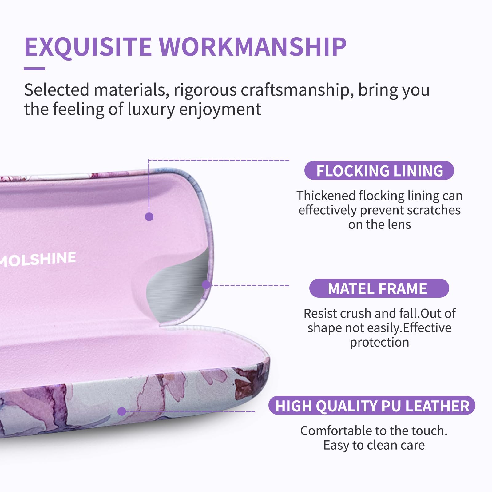 molshine Hard Shell Sunglasses Case, Classic Large Glasses Case for Sunglass, Eyeglasses with Cleaning Cloth (Purple)