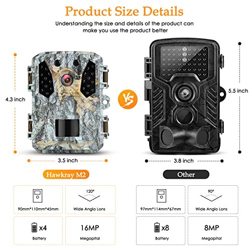 Hawkray Trail Camera 20MP 1080P,Free 32G Micro SD Card and 4AA Batteries,120°Wide-Angle Motion Latest Sensor View 0.2s Trigger time,IP65Waterproof,Game Cameras for Wildlife Monitoring…