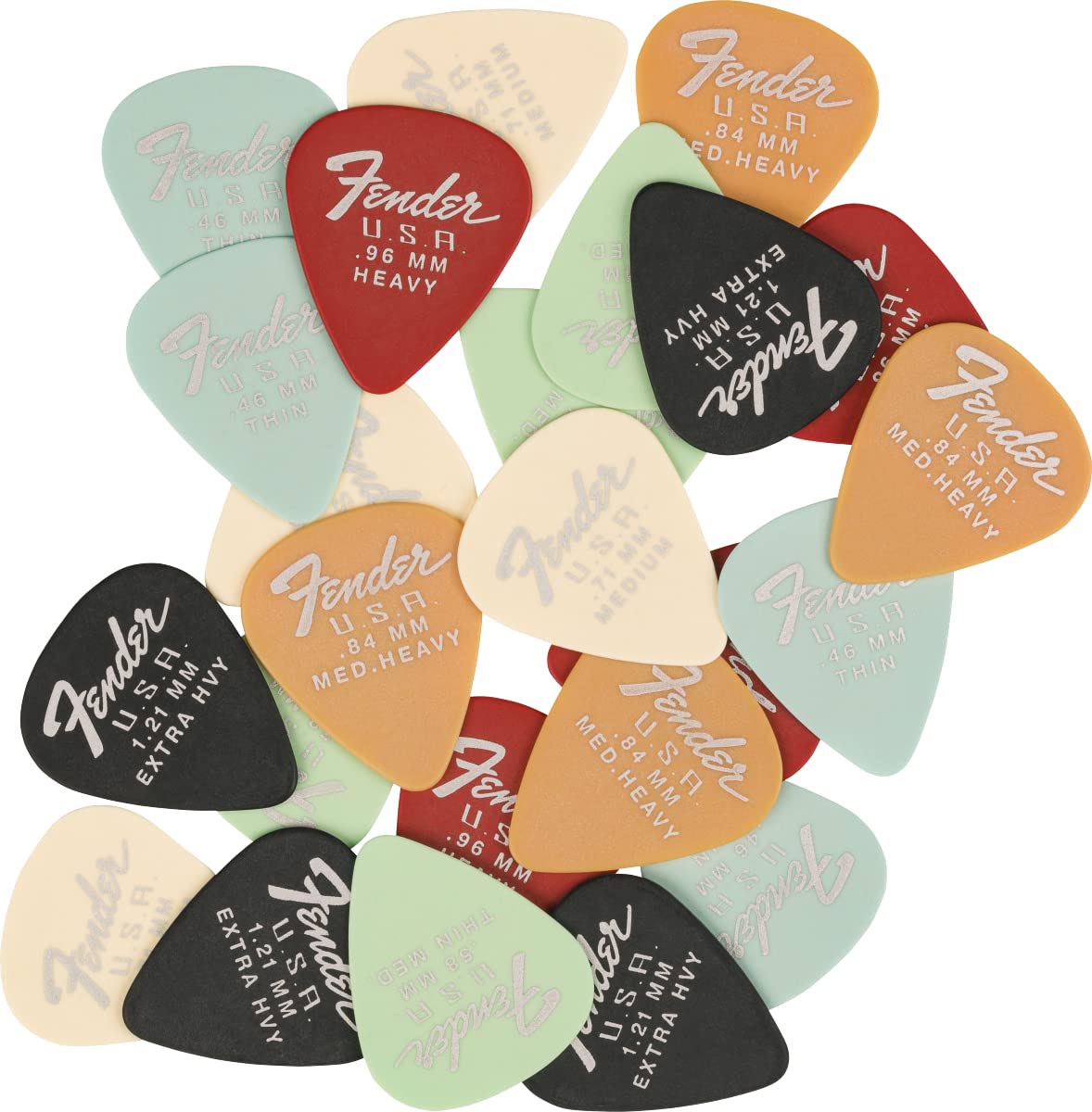 Fender Premium Celluloid 351 Shape Picks, Medium, Red-White-Black Moto - 36 Pack