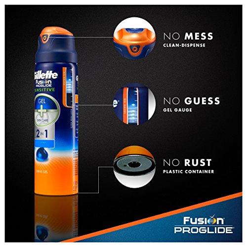 Gillette Fusion ProGlide Sensitive 2 in 1 Shave Gel, Alpine Clean, 6 oz