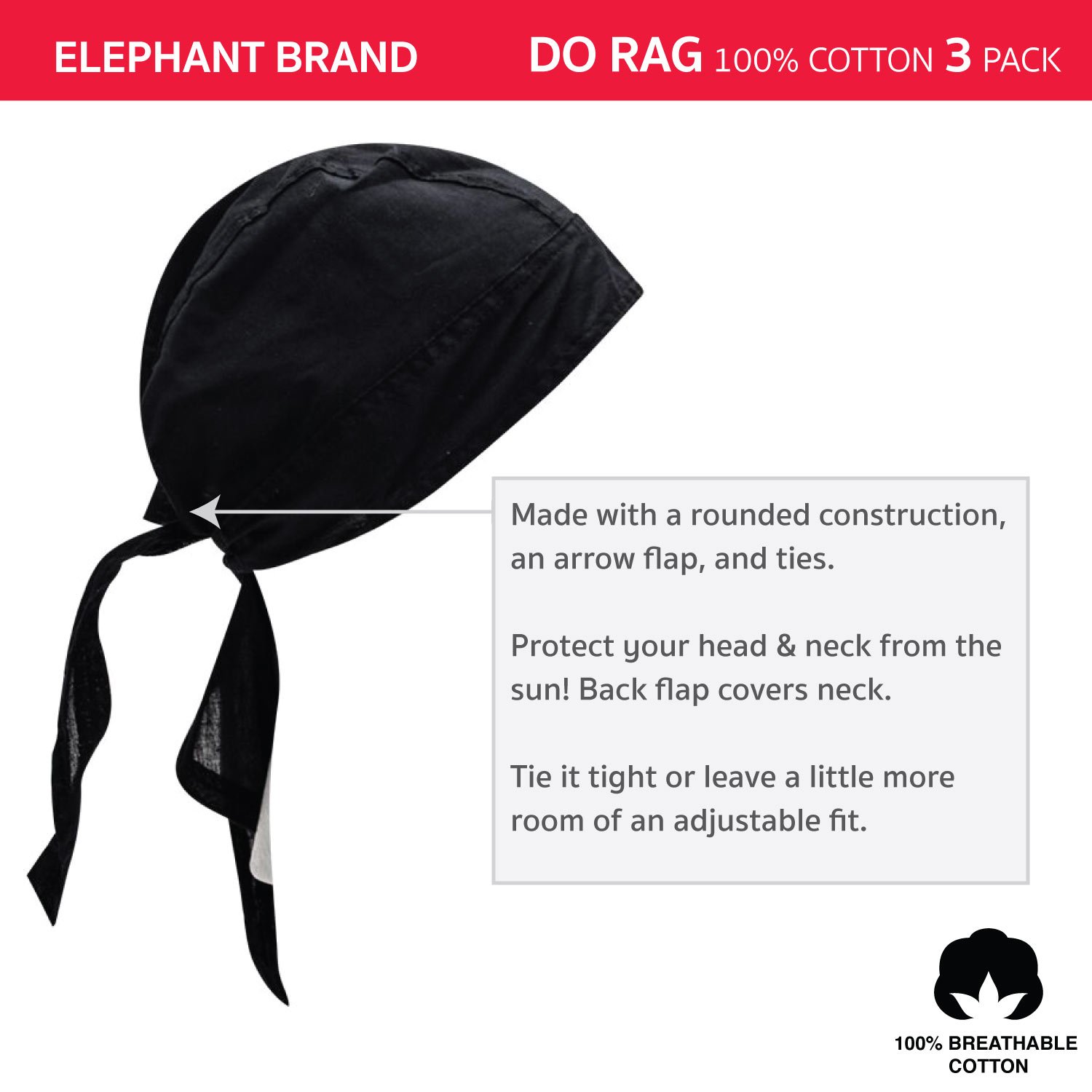 Elephant Brand Doo Rag 100% Cotton - Skull Cap Beanie for Cycling - Head Wrap Pack of 3 (Paisley)