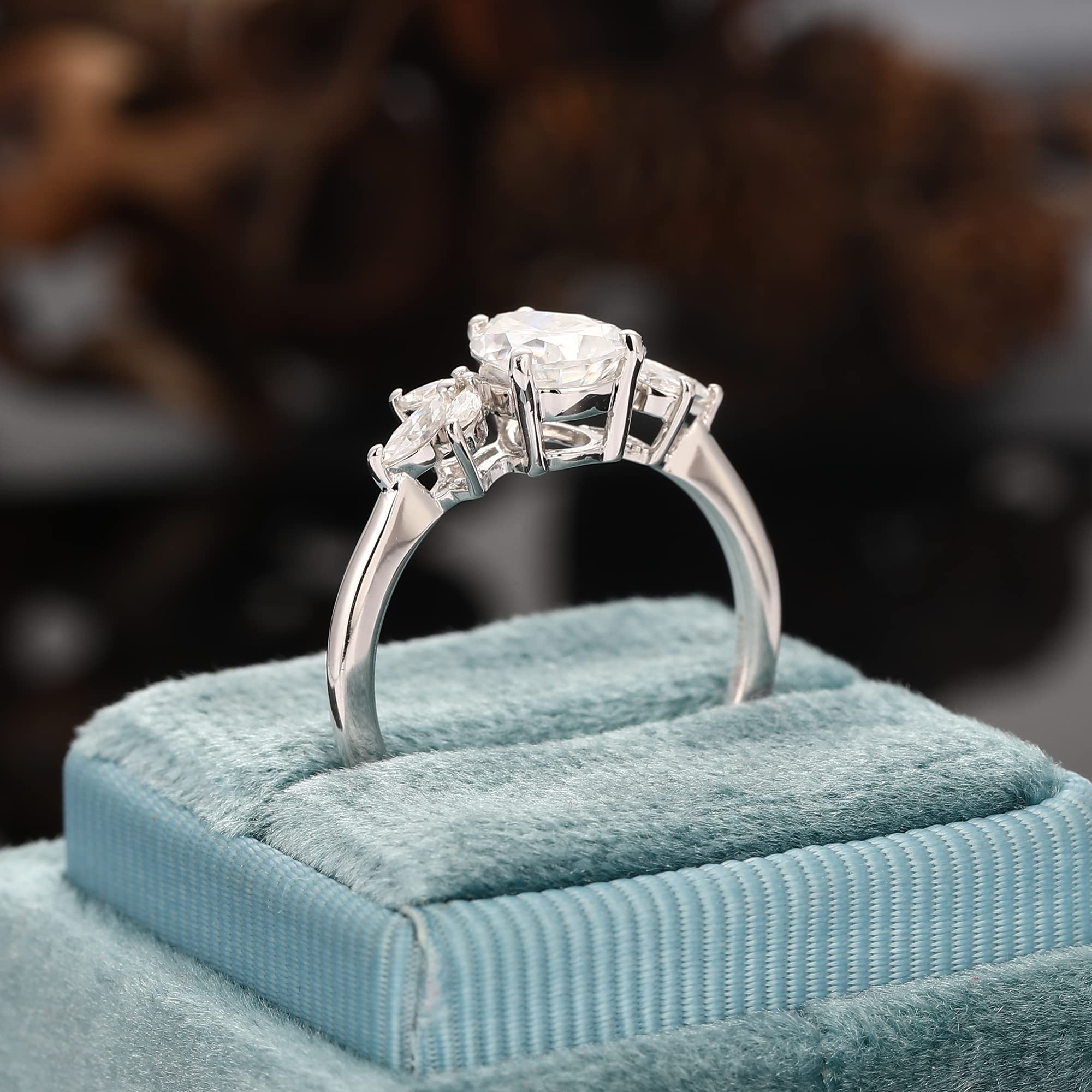 Frayerr Marquise Moissanite Cluster Ring - Gift Ring For Wife - Pear Cut 6x8mm GH VVS1 Moissanite Engagement Ring - 925 Sterling Silver Prong Set Women Ring - Anniversary Ring (6.5)