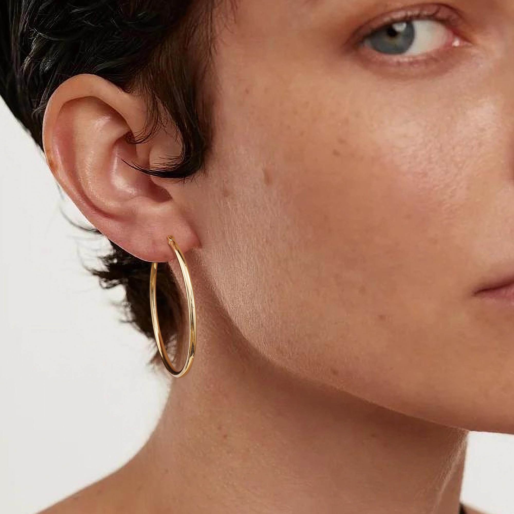 Gacimy Gold Hoop Earrings for Women, 14K Gold Plated Hoops with 925 Sterling Silver Post, Yellow Gold 40mm Medium