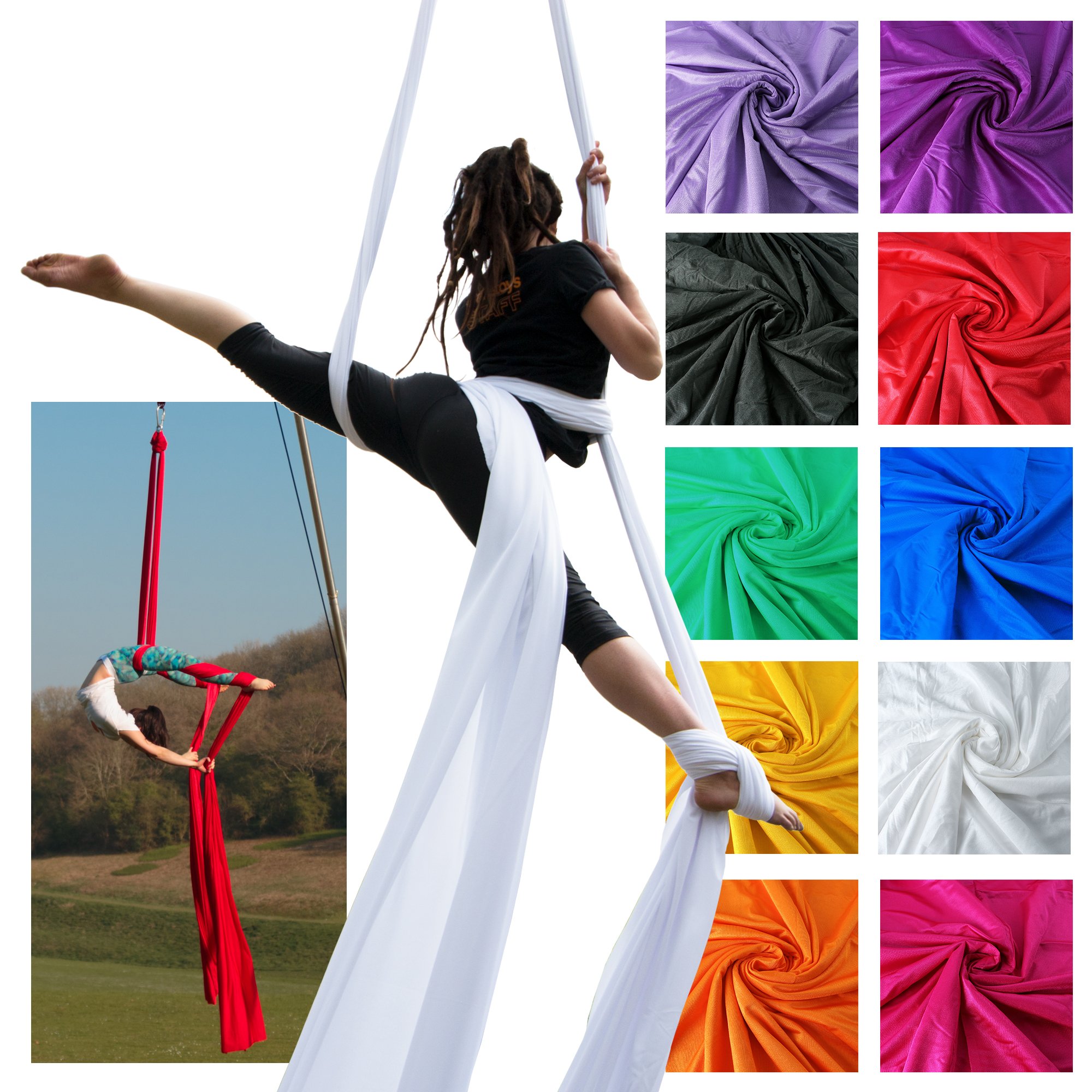 Firetoys Professional Aerial Silks Fabric/Tissues, Medium Stretch Silk WLL 128kg (Red, 12 Metre)
