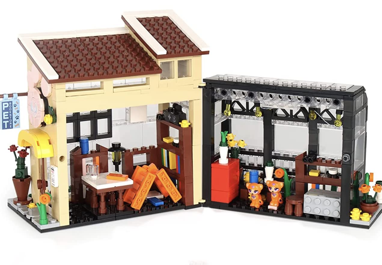 General Jim's Pet Cat Cafe Bookstore Modular Building Blocks House Set | Compatible with Lego City and Friends Sets