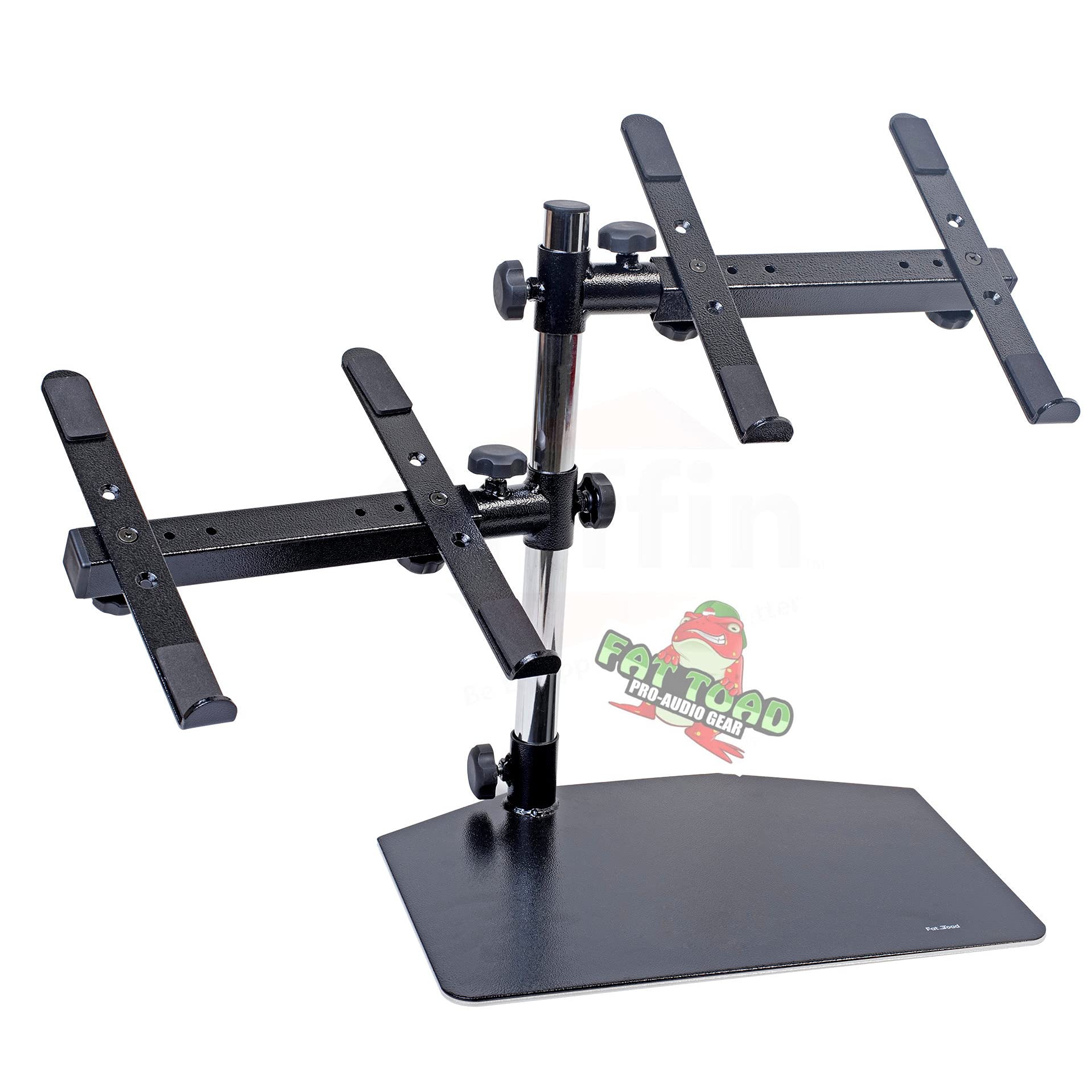 Fat Toad Double DJ Laptop Stand 2 Tier PC Table Holder | Portable Computer Clamp Equipment Rack with Support Mounts for Music Studio Mixers, Controllers, Monitors, & Disc Jockey Booth Gear