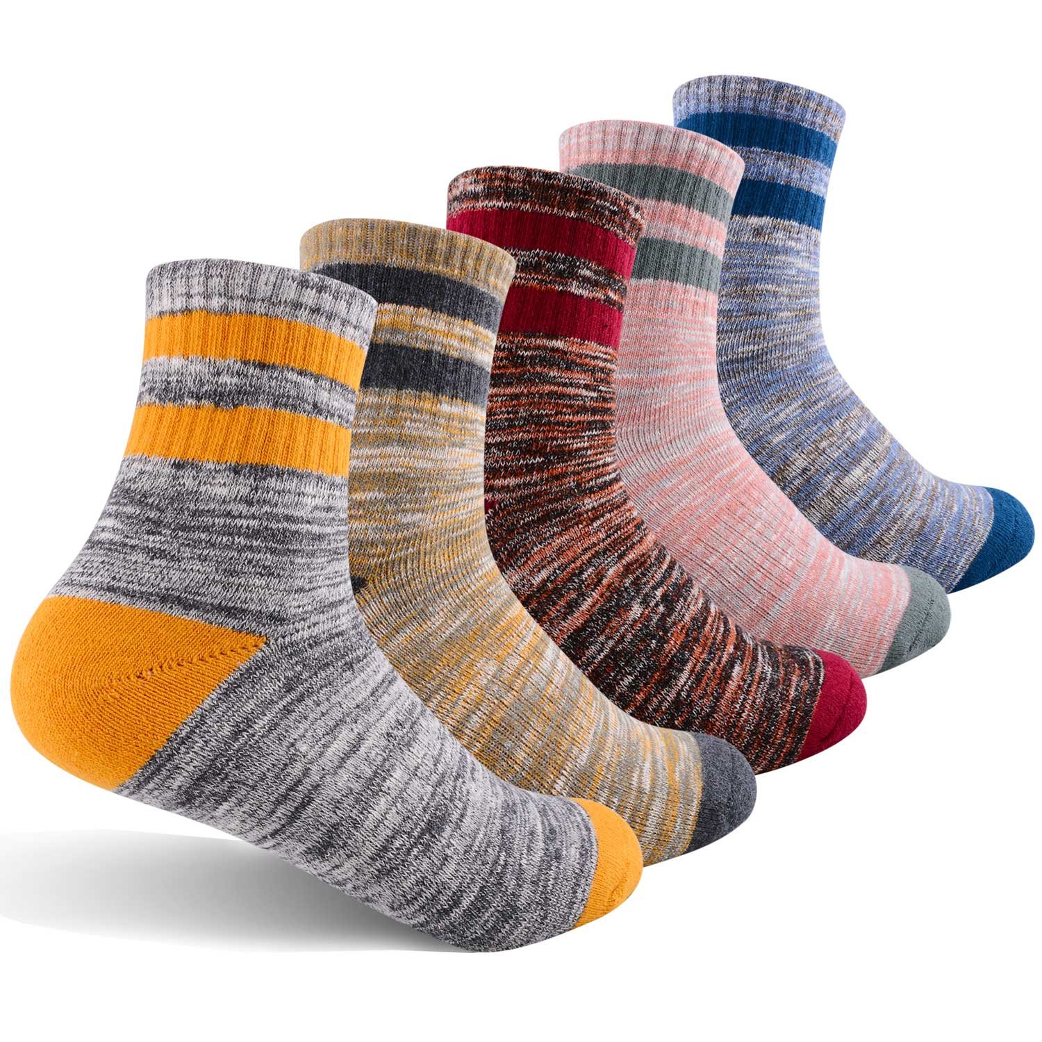 FEIDEER Women's Hiking Walking Socks, Multi-pack Outdoor Recreation Socks Wicking Cushion Crew Socks(5WS18105-M)
