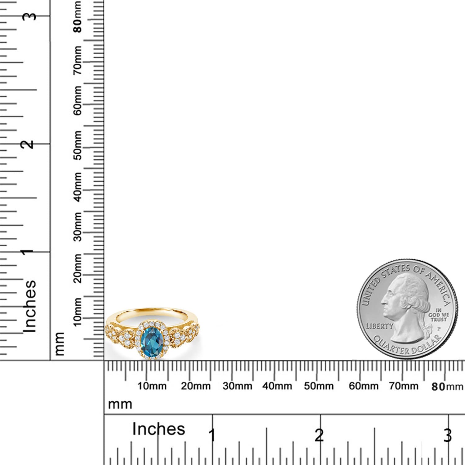 Gem Stone King 18K Yellow Gold Plated Silver Oval Topaz and White Moissanite Ring For Women (1.18 Cttw, Gemstone Birthstone, Available In Size 5, 6, 7, 8, 9)