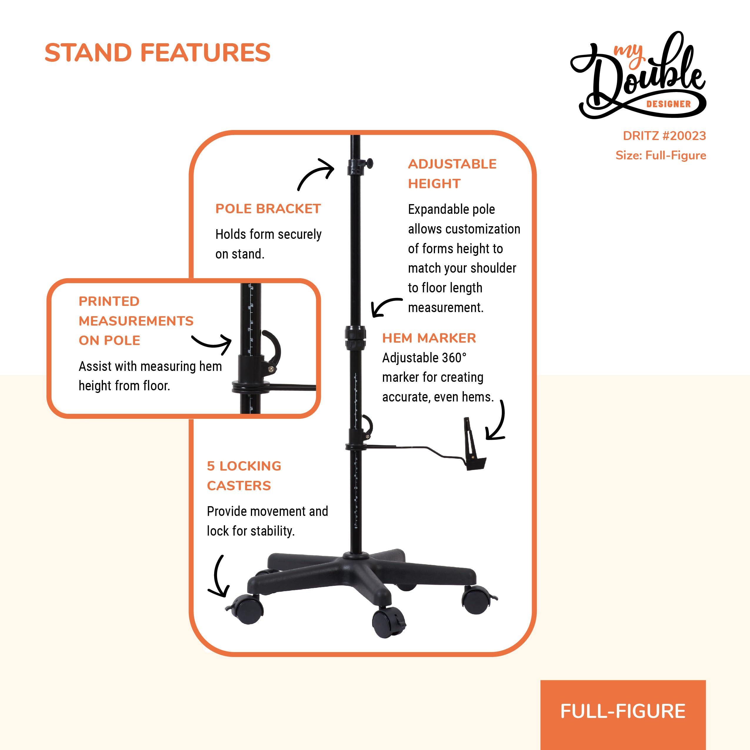 Dritz My Double Designer Adjustable Dress Form, Full-Figure, Ivory
