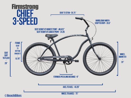Firmstrong Chief Man Three Speed Beach Cruiser Bicycle with Red Rims, 15.5x26-Inch, Matte Grey