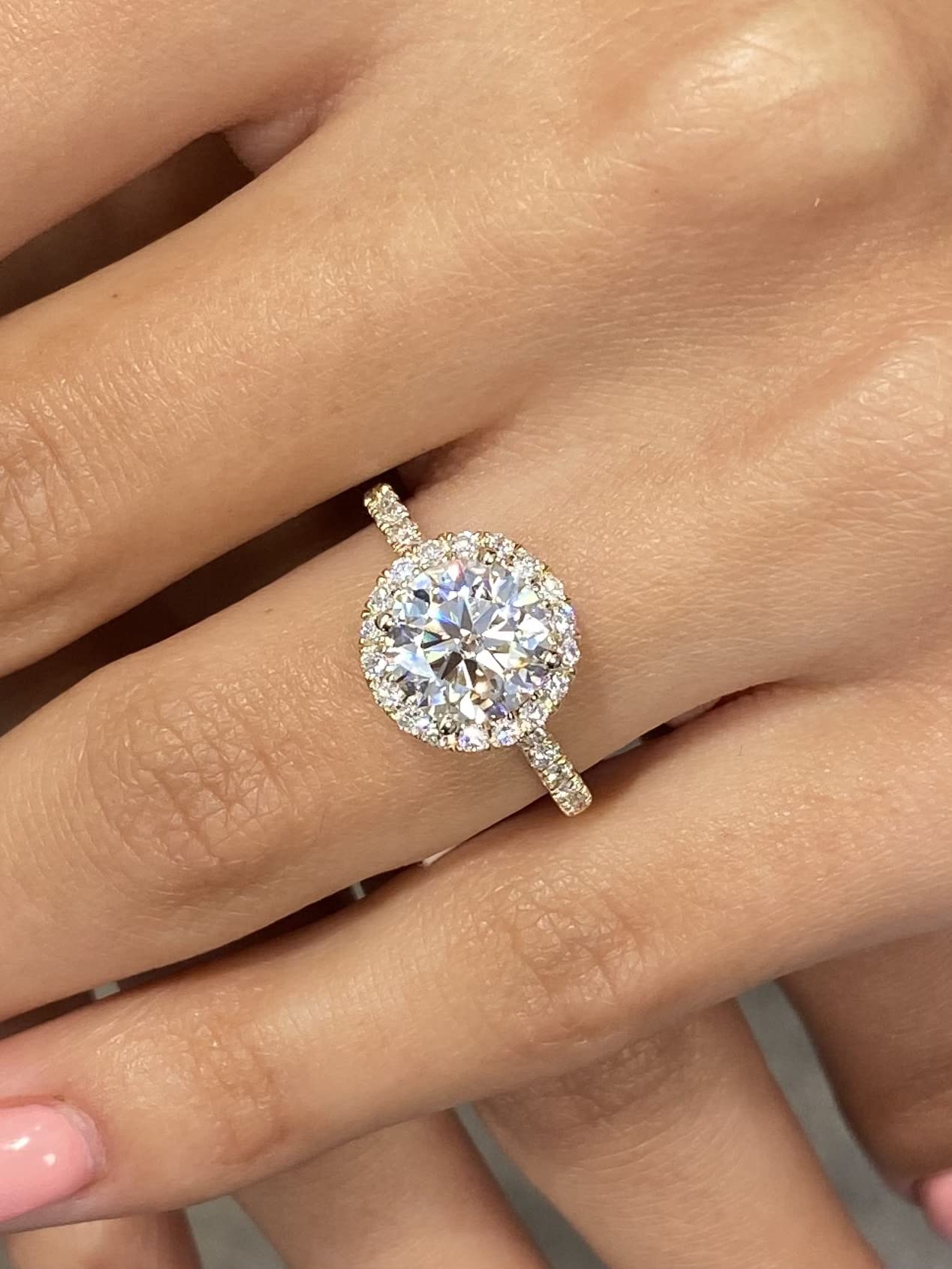 GLAM AND GEMS 1/2 Carat Lab Grown Diamond and 2 Carat Moissanite Engagement Ring for Women in 14k Rose Gold (D-E, VS, cttw) Wedding Ring
